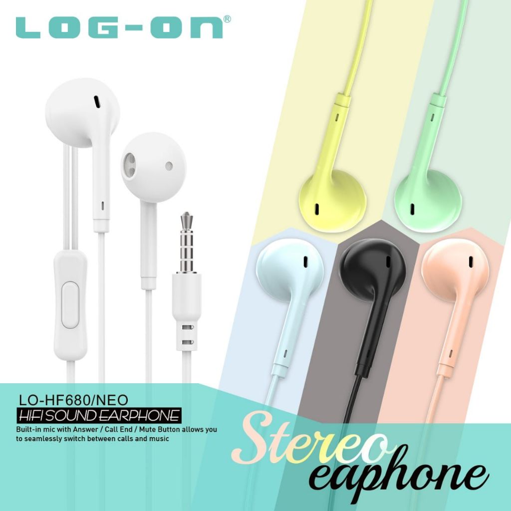 Jual HANDSFREE EARPHONE HIFI SOUND NEO MACARON LOG-ON LO-HF680 | Shopee ...