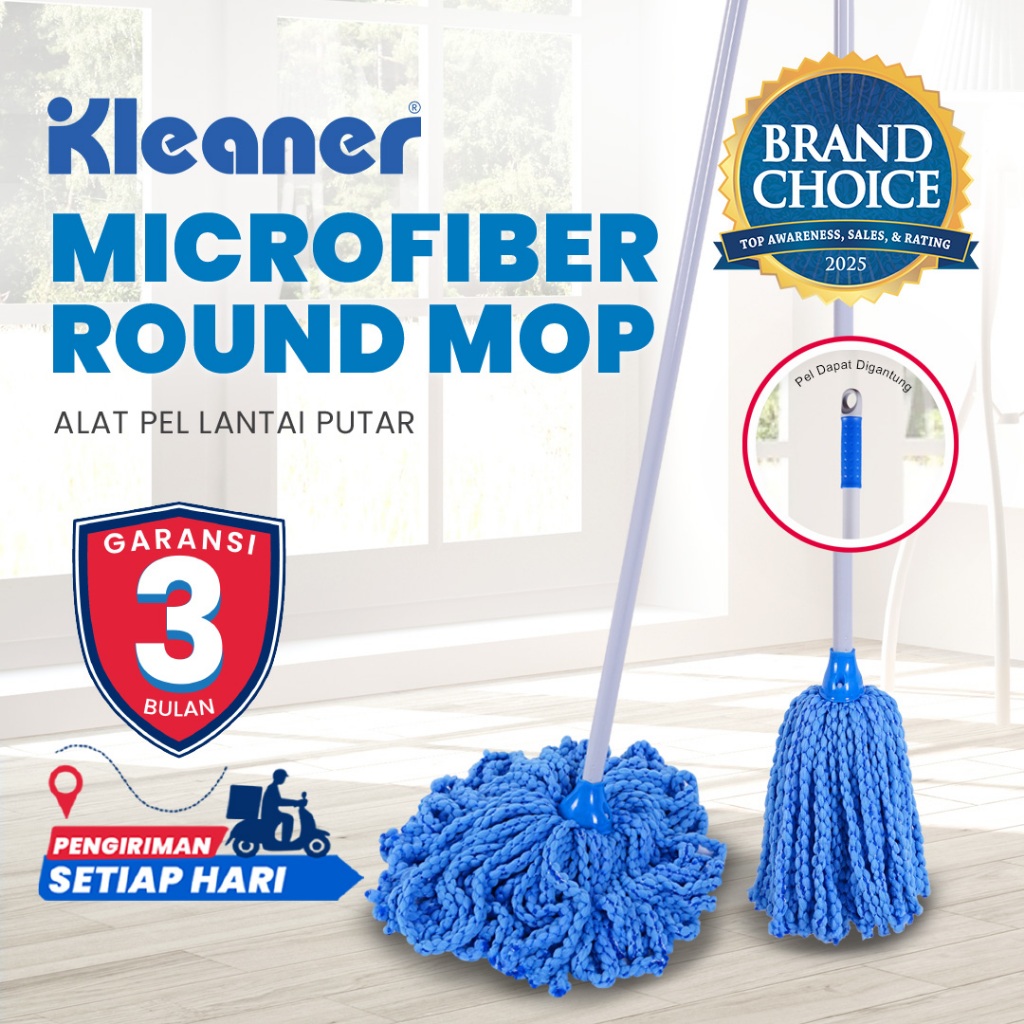 Jual Kleaner Alat Pel Sumbu Bulat Microfiber Round Mop Pembersih Lantai ...