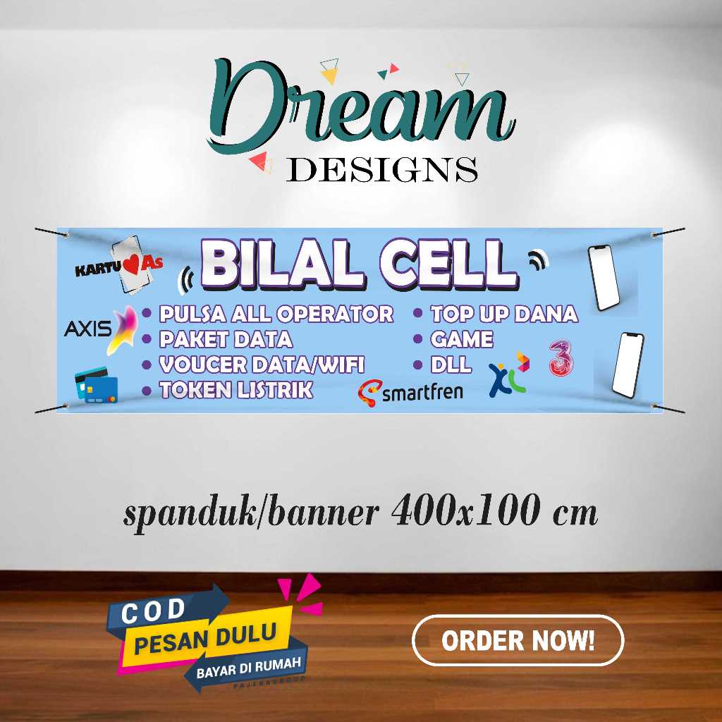 Jual Cetak Spanduk Banner 400x100 cm desain bilal cell | Shopee Indonesia