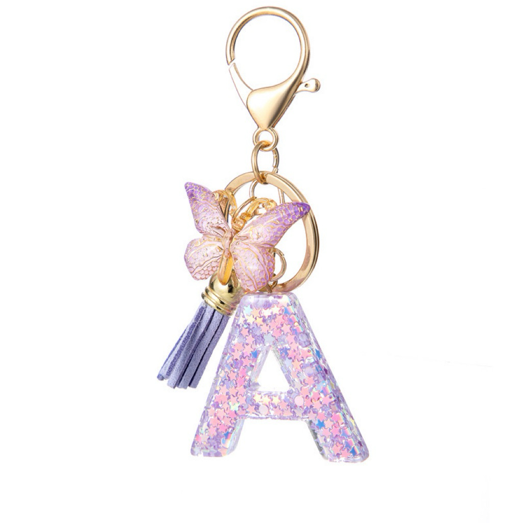 Jual Keychain Alphabet Butterfly Purple / Gantungan Kunci Huruf Kupu ...