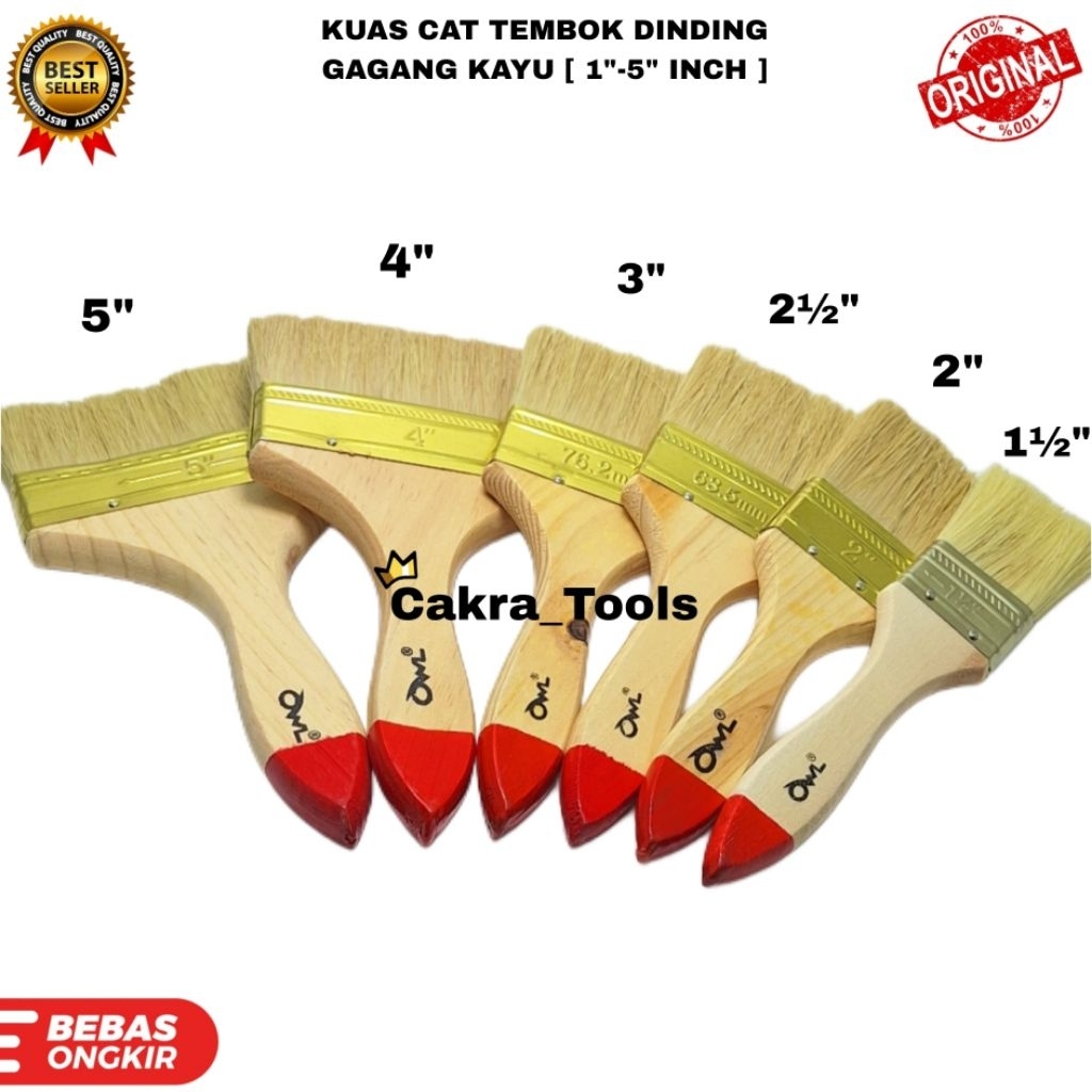 Jual KUAS CAT DINDING TEMBOK GAGANG KAYU PREMIUM UKURAN 1",1½",2",2½",3 ...
