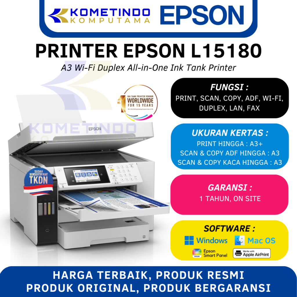 Jual Epson - TKDN L15180 (Print, Scan, Copy, Fax, LAN, Duplex, Wi-Fi ...