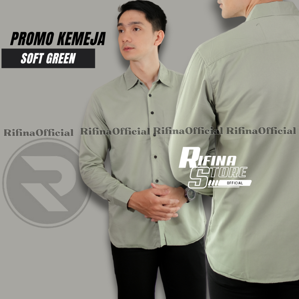 Jual Rifina Kemeja Pria Polos Soft Green Lengan Panjang Kerja Kantor ...