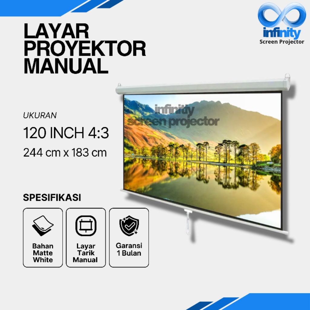 Jual Layar Proyektor Manual 120 Inch Rasio 4:3 (244 cm x 180 cm ...