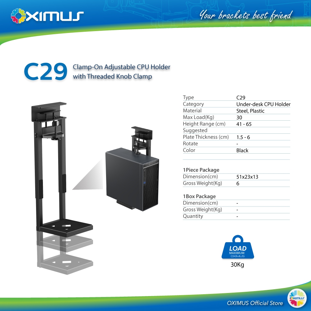 Jual Oximus C29 Braket CPU Under-Desk Clamp-On Adjustable Height 410 ...