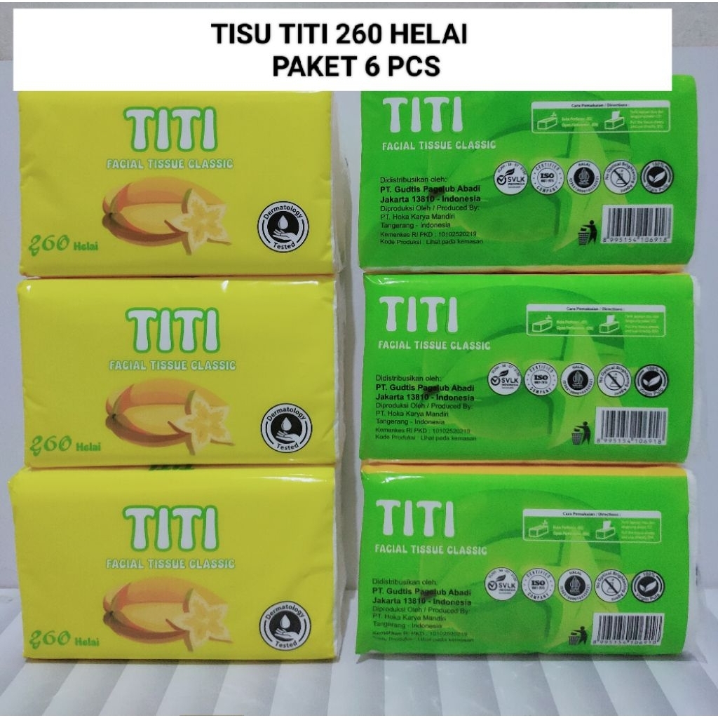 Jual Tisu Titi 260 Helai 2 ply Alami paket 6 pcs/pack | Shopee Indonesia
