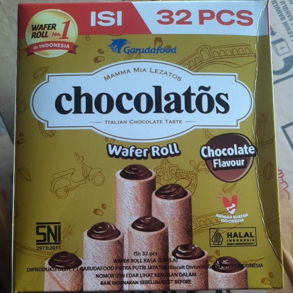 Jual CHOCOLATOS 1 Box isi 32 Wafer Roll 500an Rasa Cokelat ORIGINAL ...