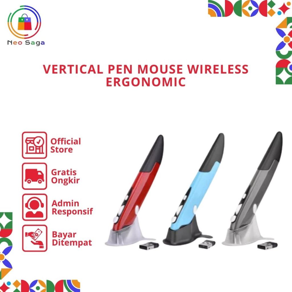 Jual Vertical Pen Mouse Wireless Ergonomic Grip 800 -1600 DPI ...