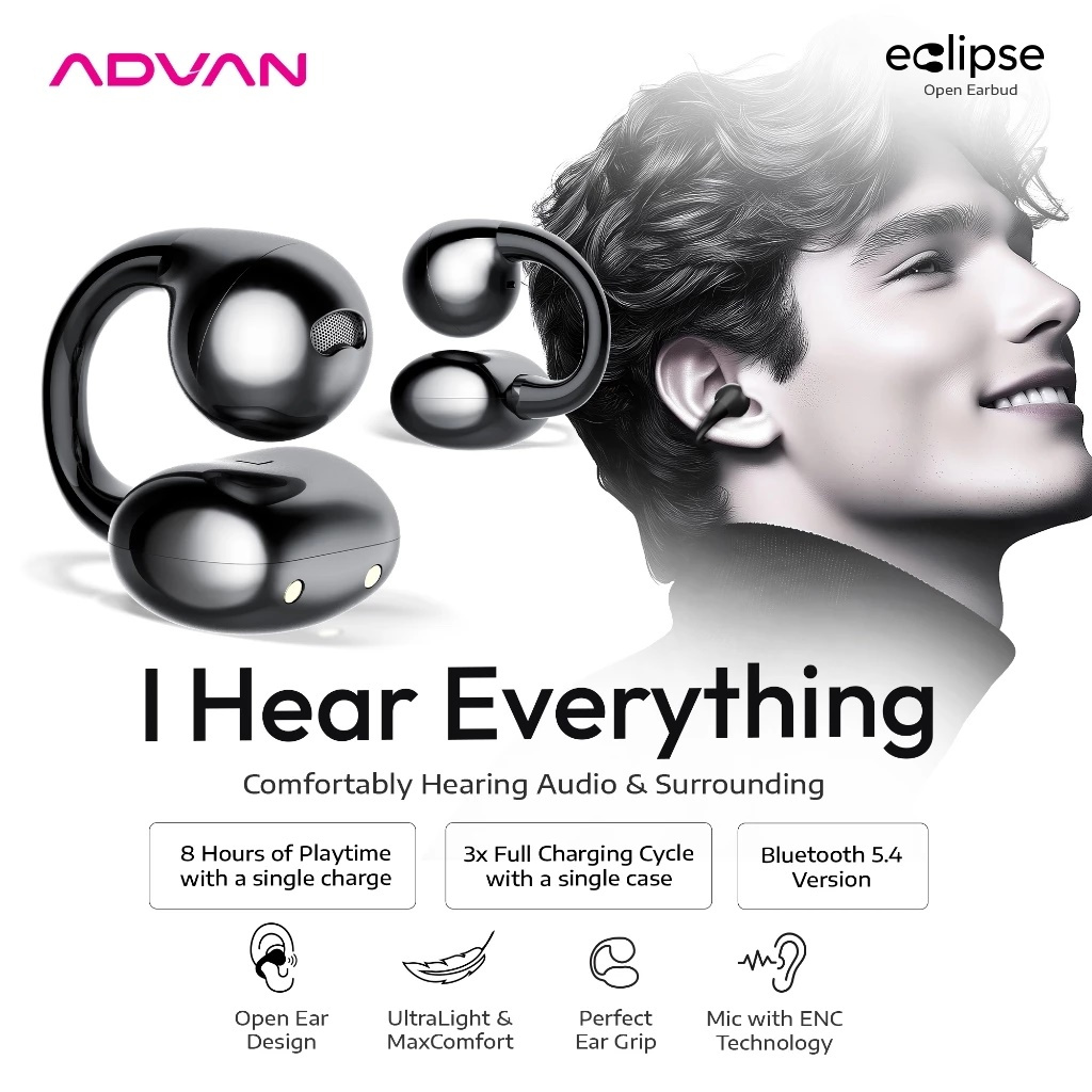 Jual ADVAN Eclipse | OWS | Ear Clip Open Ear | Bluetooth 5.4 Low ...