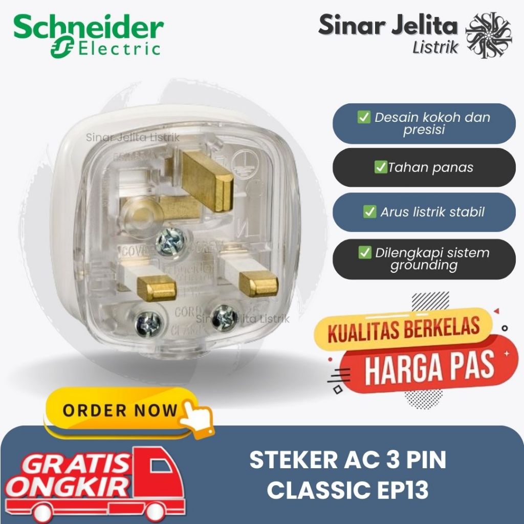 Jual Steker AC 3 Pin SCHNEIDER Type Classic EP13 Original Kuningan SNI ...