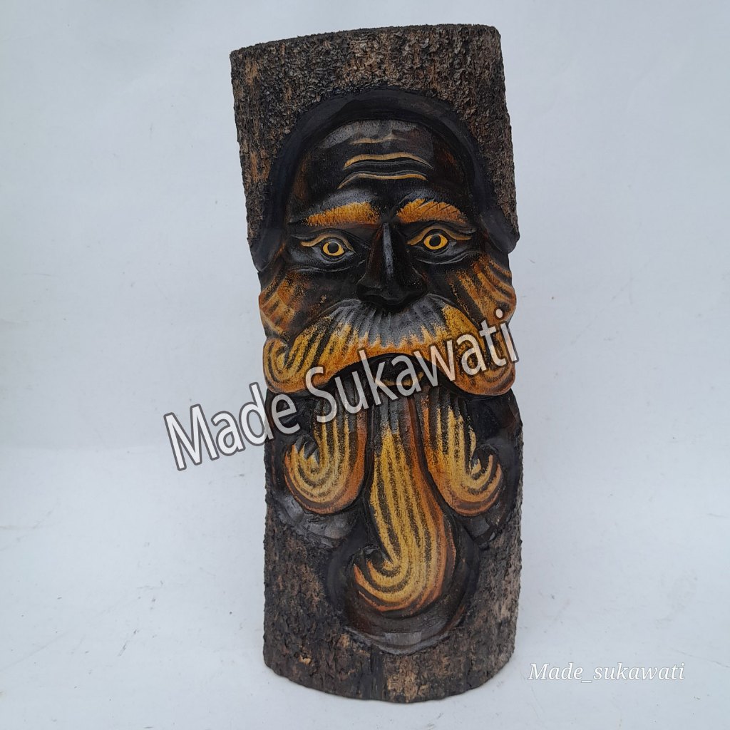 Jual Patung kayu 30cm dengan ukiran motif orang tua berkumis jenggot ...