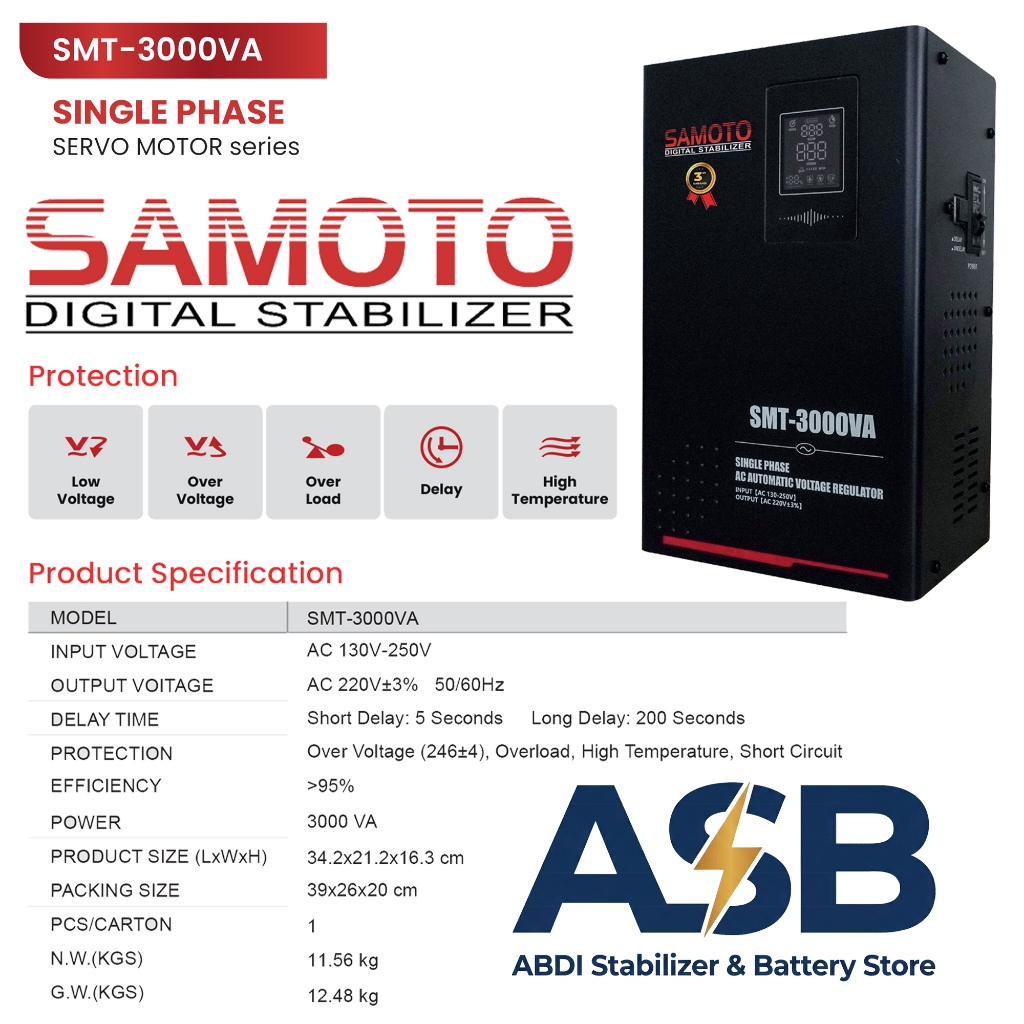 Jual SAMOTO SMT-3000VA Stabilizer Listrik Single Phase – Penstabil ...