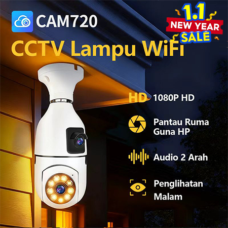 Jual [COD] Cam720 Kamera CCTV Bohlam Dual Lensa 8MP Alarm Deteksi ...