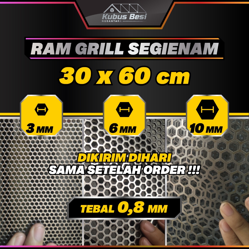 Jual Ram Grill Segienam - 30x60 cm - 3 mm, 6 mm, 10 mm Segienam ...