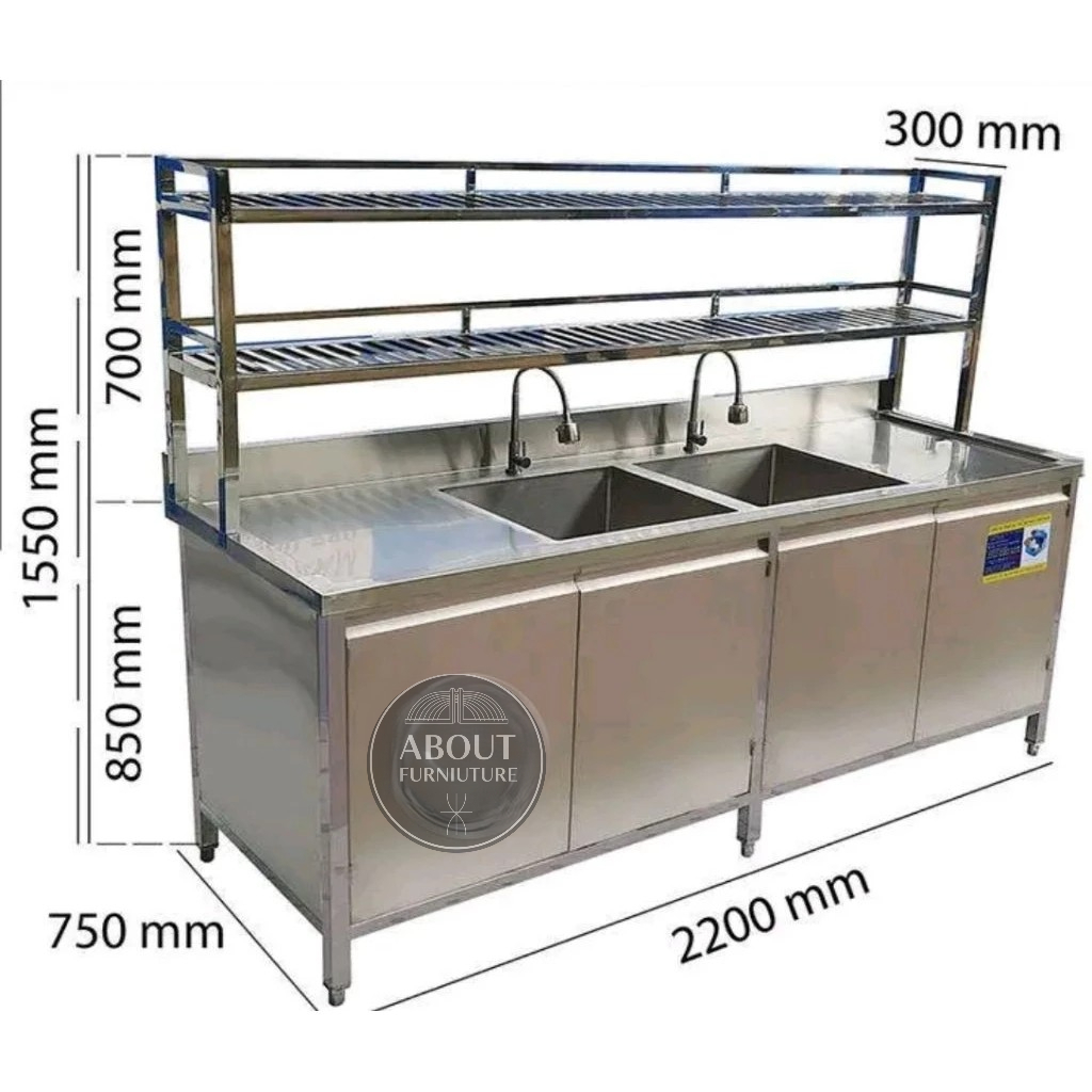 Jual Wastafel Kabinet Kitchen Sink 2 Bak Rak Atas Stainless 304 HL SUS ...