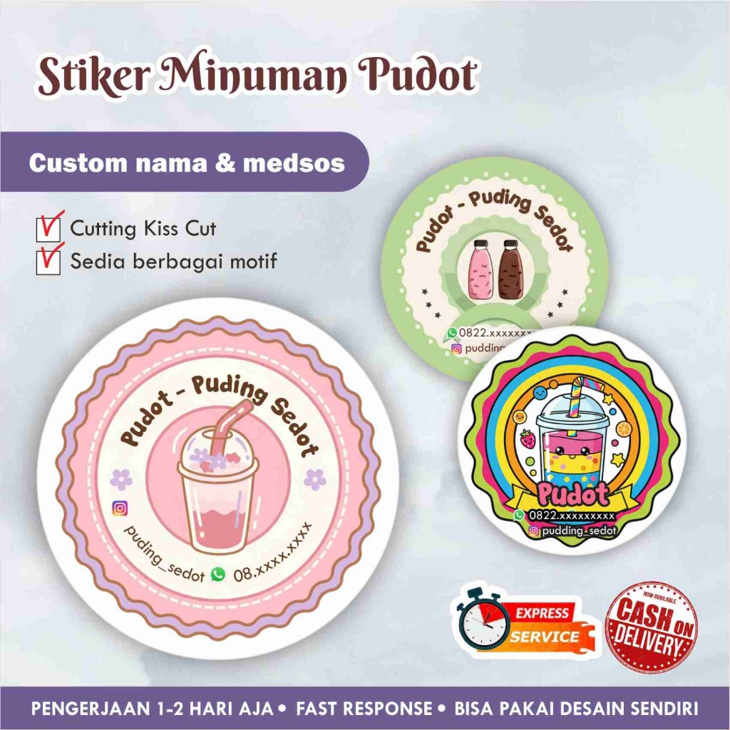 Jual [170 pcs] Stiker Cromo bulat Pudot puding sedot / Label kemasan ...