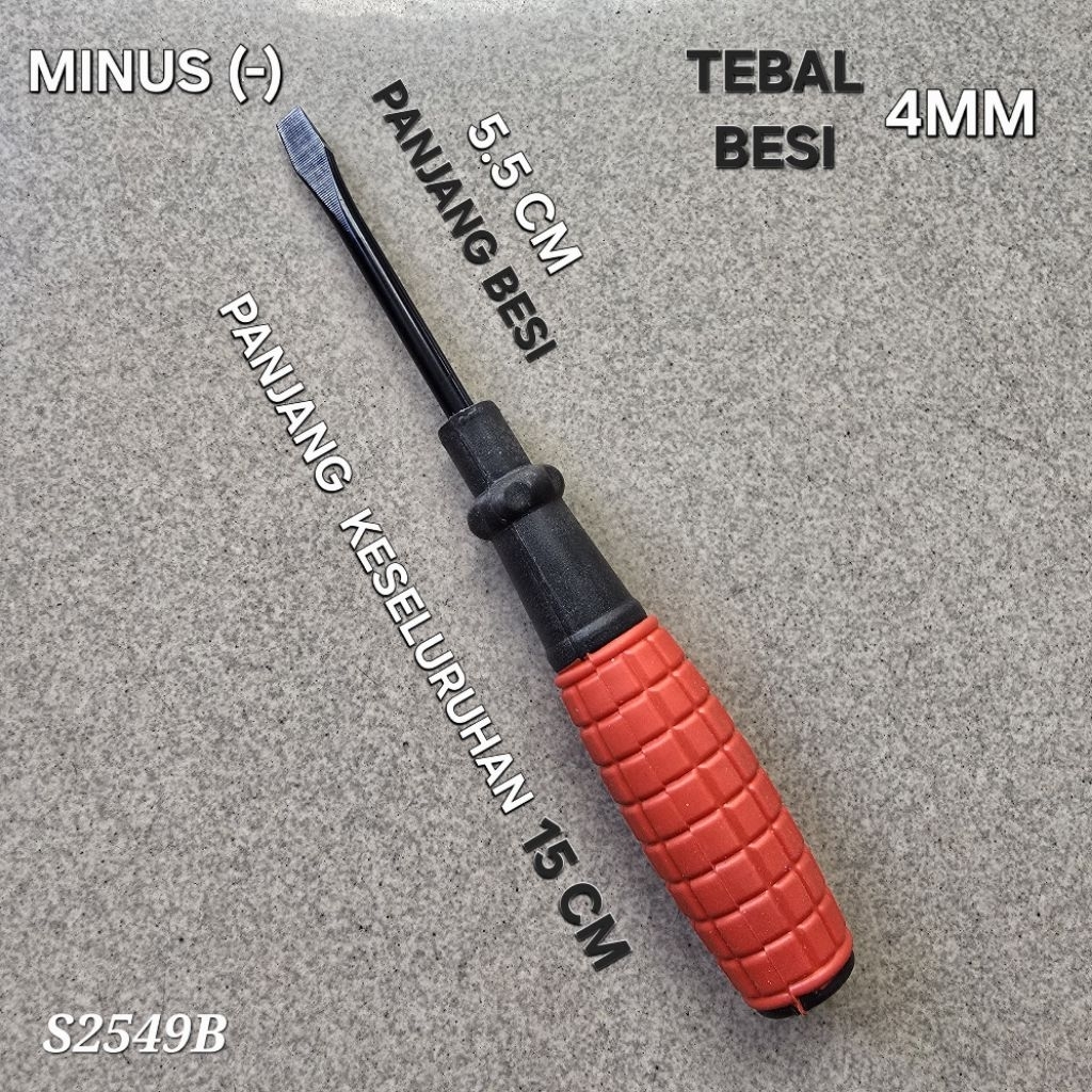 Jual OBENG MINI HANDLE MODEL JAGUNG KARET MERAH 2 INC x 4 MM (-) MINUS ...