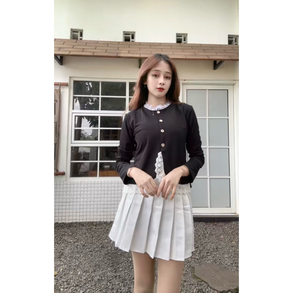 Jual Sabrina Blouse Crop Top Renda Rajut Blouse Atasan Wanita Bahan ...