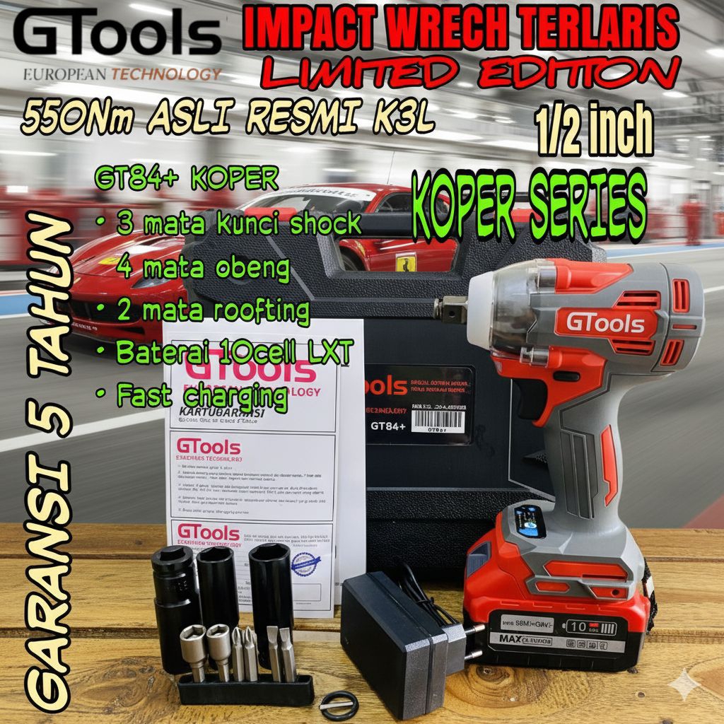 Jual Promo impact wrench Gtools GT84+ koper 550nm baterai 88v standart ...