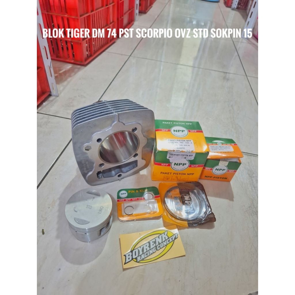 Jual PAKET CYLINDER BLOK TIGER BORING 74 PISTON SCORPIO PIN 15/16 ...