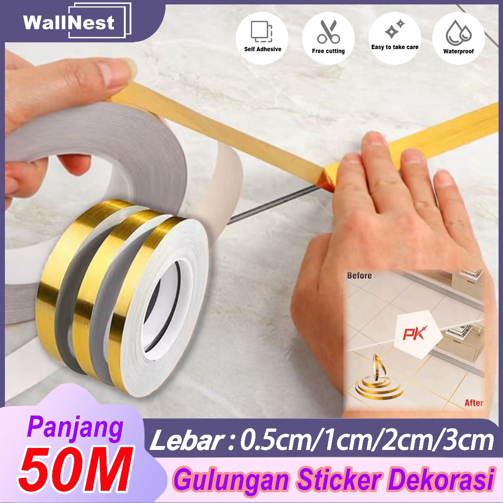 Jual WallNest-50M Stiker Emas Gulungan Stiker Dekorasi Lantai Strip ...