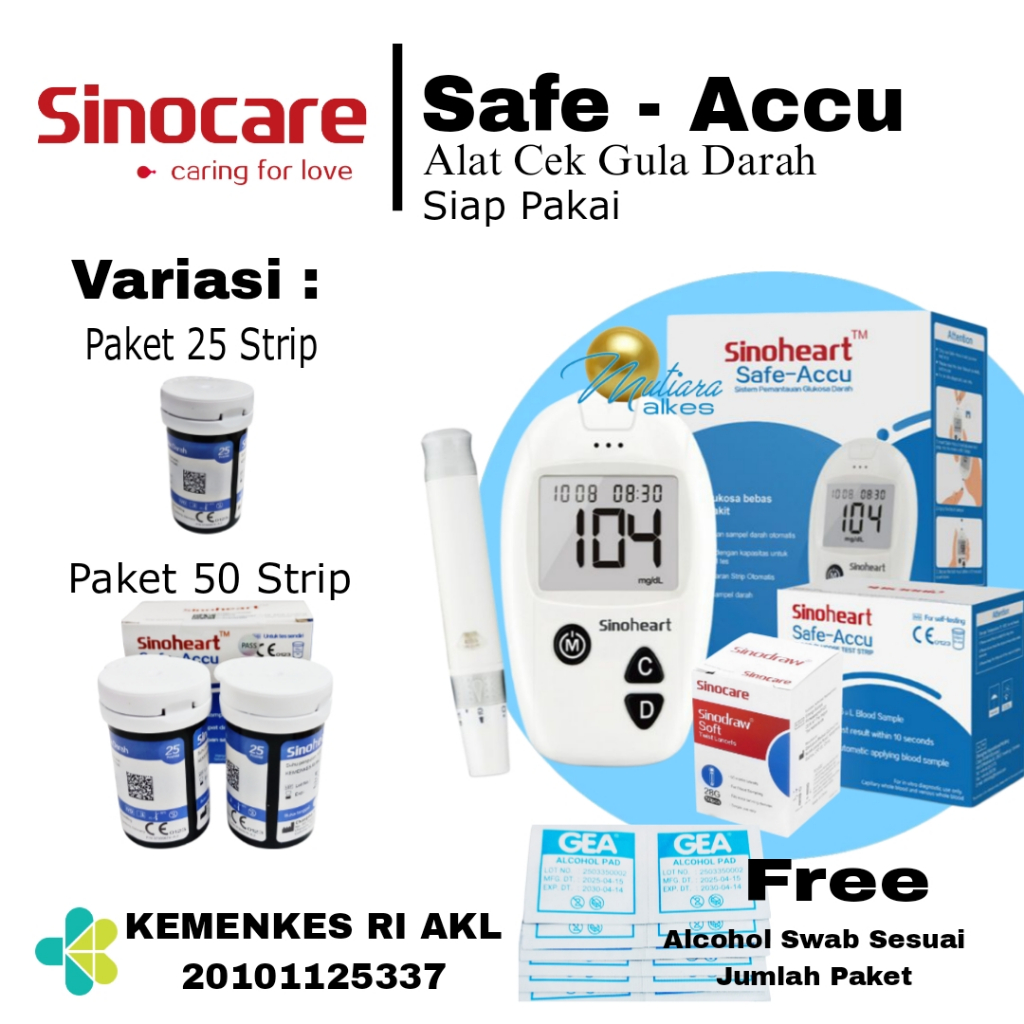 Jual (MUTIARA ALKES) SAFEACCU SINOCARE Alat Cek Gula Darah / Alat Cek ...