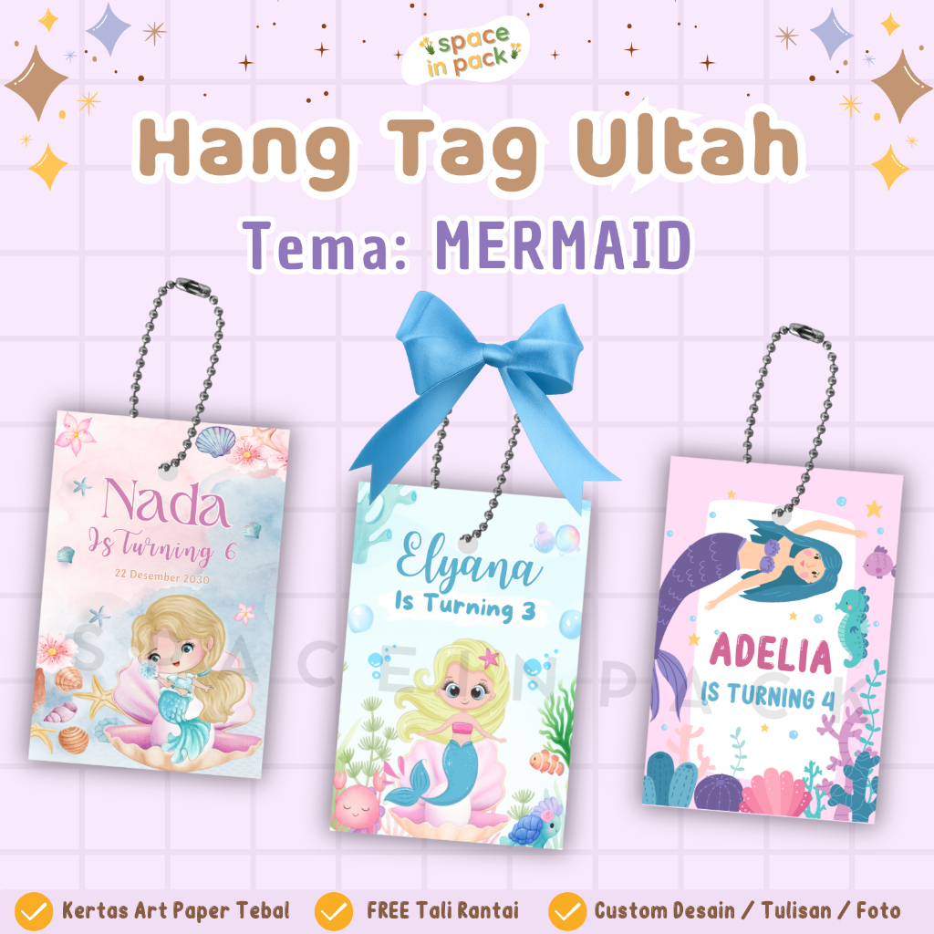 Jual Spaceinpack - HangTag Souvenir Ulang Tahun Custom Tema Mermaid ...