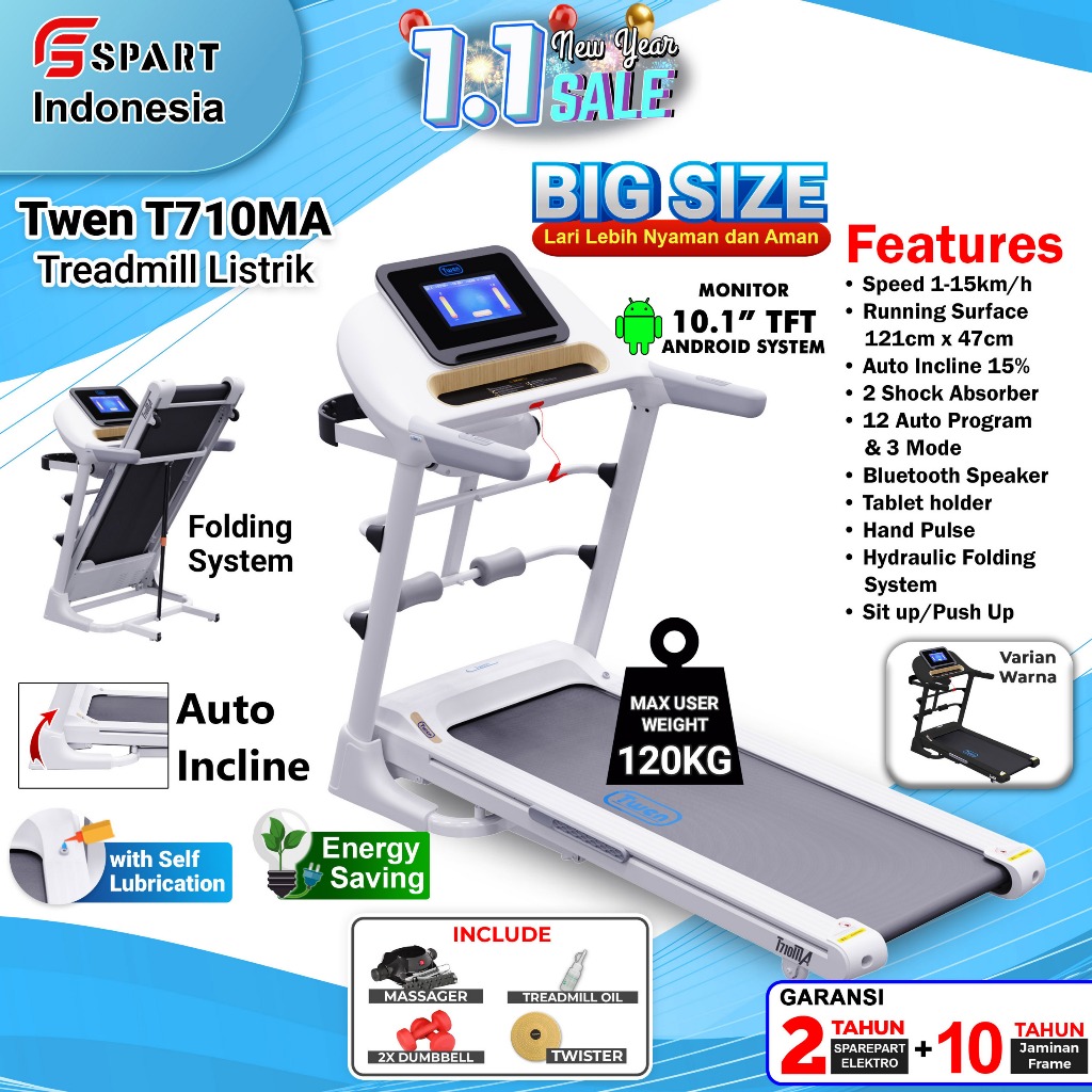 Jual TWEN T710MA LED Treadmill Listrik Treadmill Portable Treadmill ...