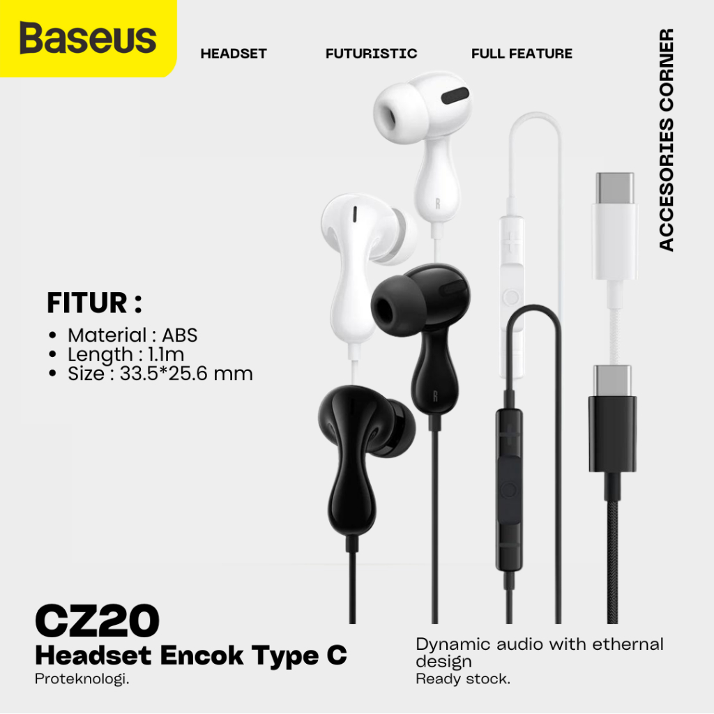 Jual BASEUS CZ20 Encok Wired Earphone Headset Handsfree Type C | Shopee ...