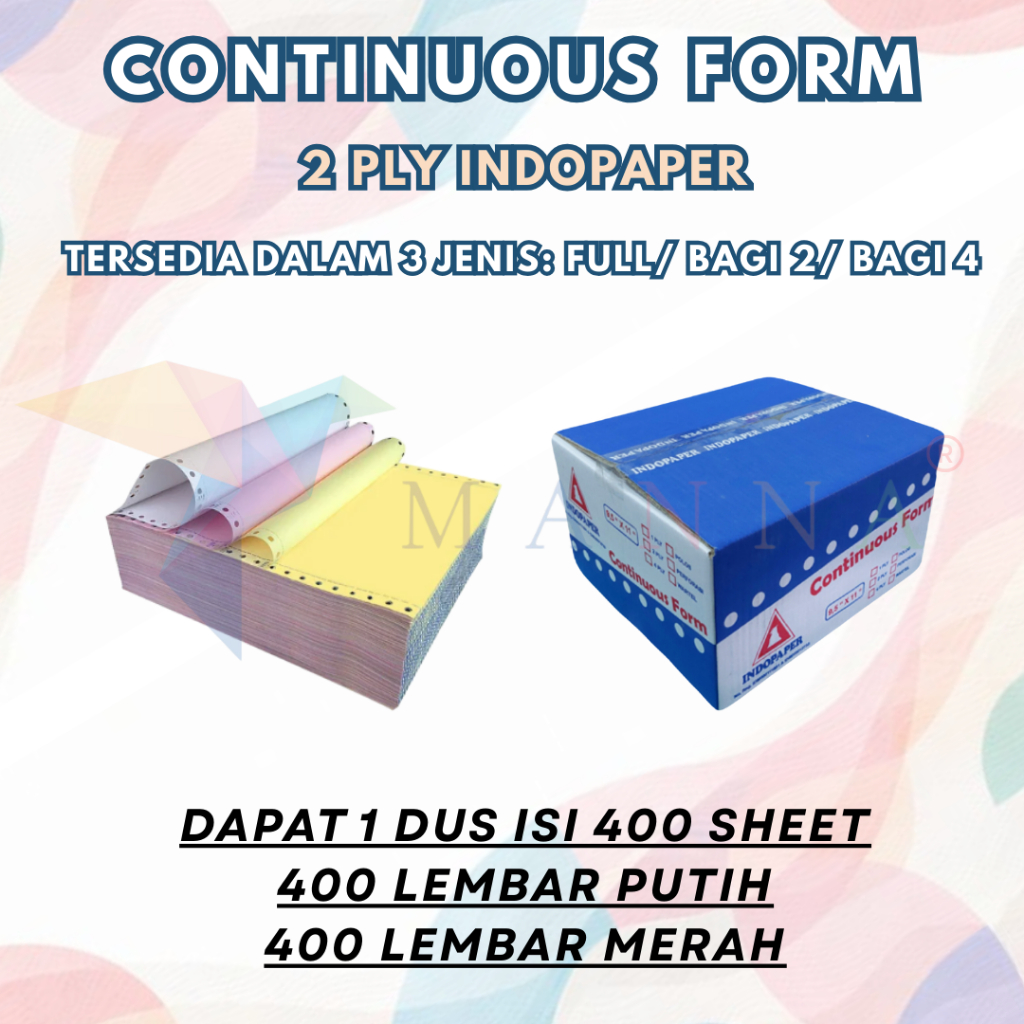Jual Continuous Form 2 ply NCR FULL PERFORASI WARTEL 63 GSM Putih Merah ...