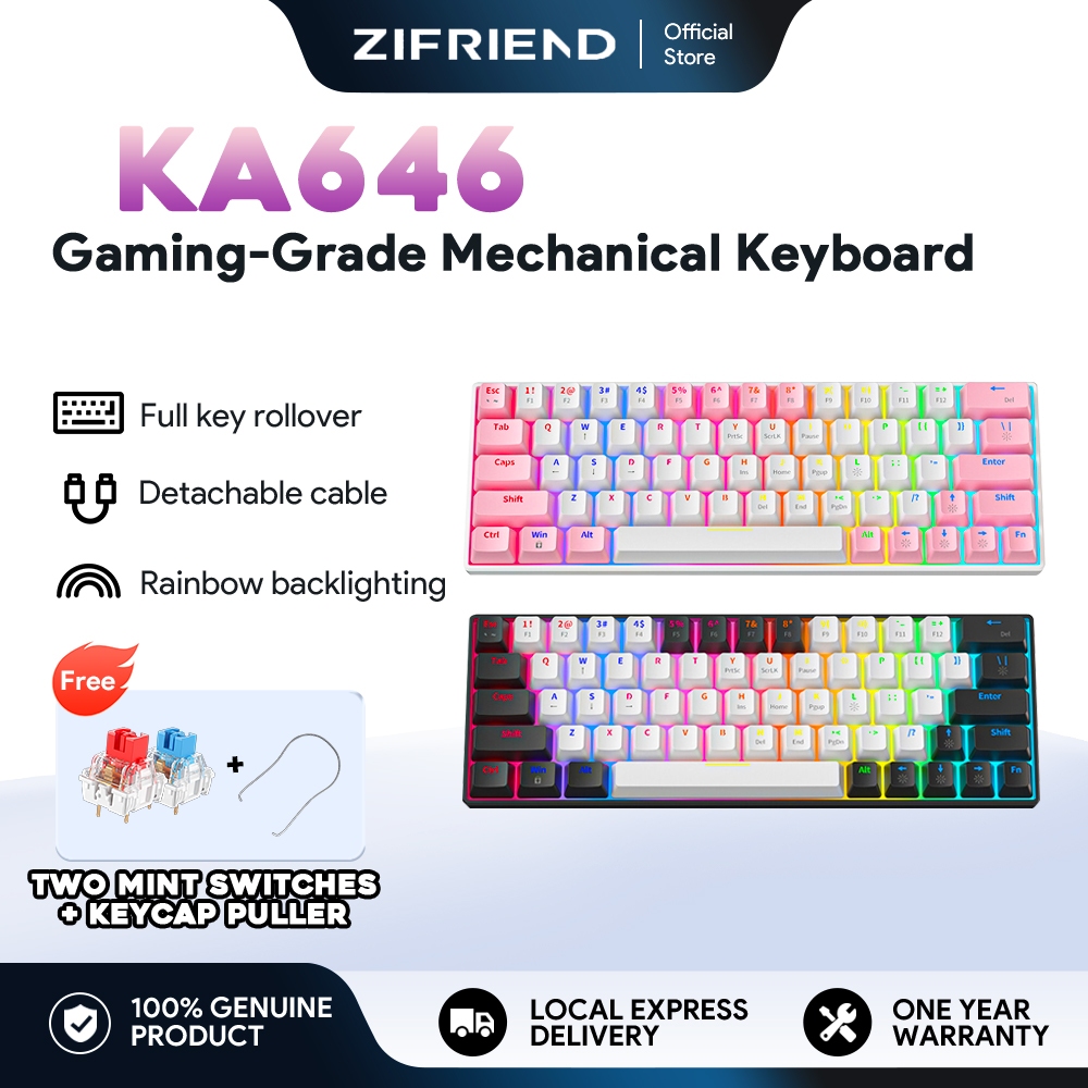 Jual ZIFRIEND KA646 Mechanical Keyboard 63 Keys RGB Backlit Kibot Type ...