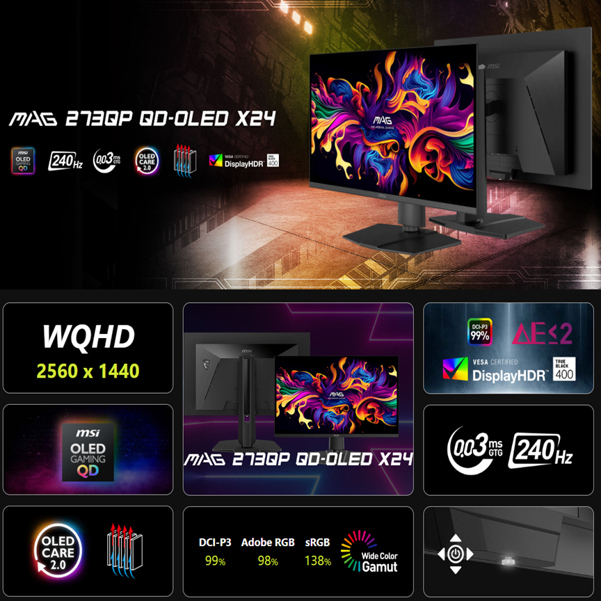 Jual MSI OLED GAMING MONITOR 27 MAG 273QP QD-OLED X24 WQHD 2K 1440P 0 ...
