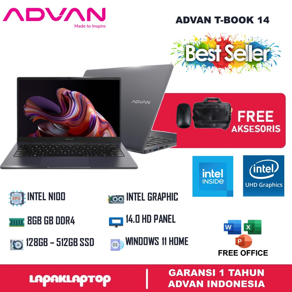 Jual Laptop Baru ADVAN TBook Intel N100 RAM 8GB 512GB SSD NVME 14" HD ...