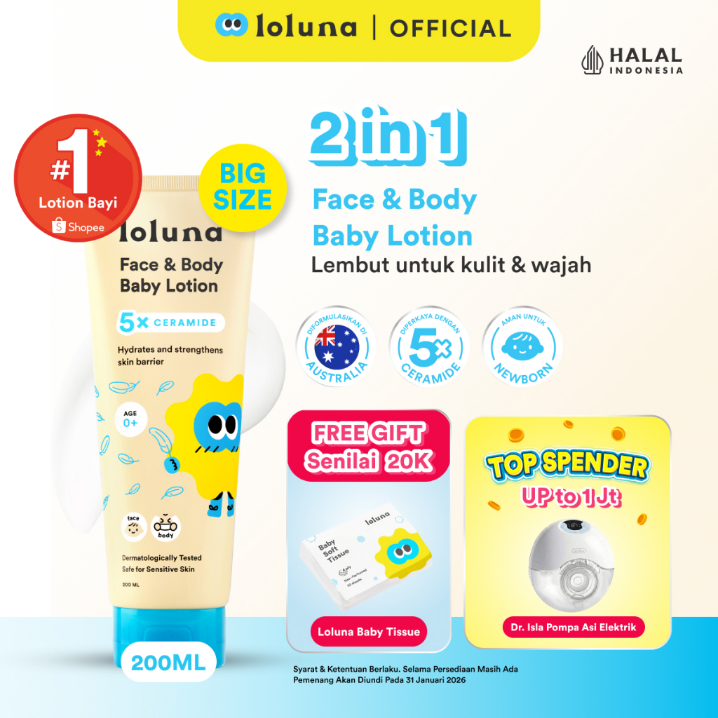 Jual [TOP 1 Lotion Baby] Loluna Face & Body Lotion 200ml- Losion/Krim ...