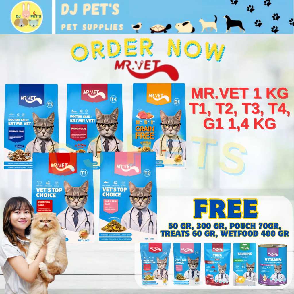 Jual Mr. Vet 1KG T1 Digestion/T2 Hair & Skin/T3 Urinary/T4 Cat Indoor ...