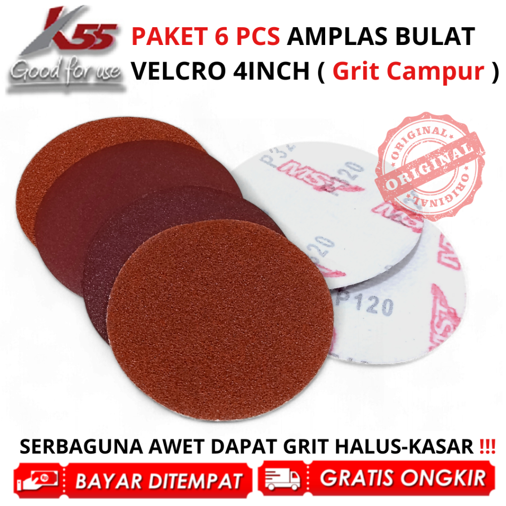 Jual PAKET 6 PCS Amplas Bulat Velcro 4 inch Grit 60 80 100 120 150 240 ...
