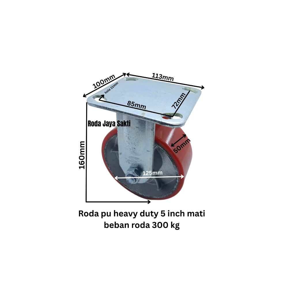 Jual Roda troli pu merah heavy duty 5 inch mati beban roda 300 kg ...