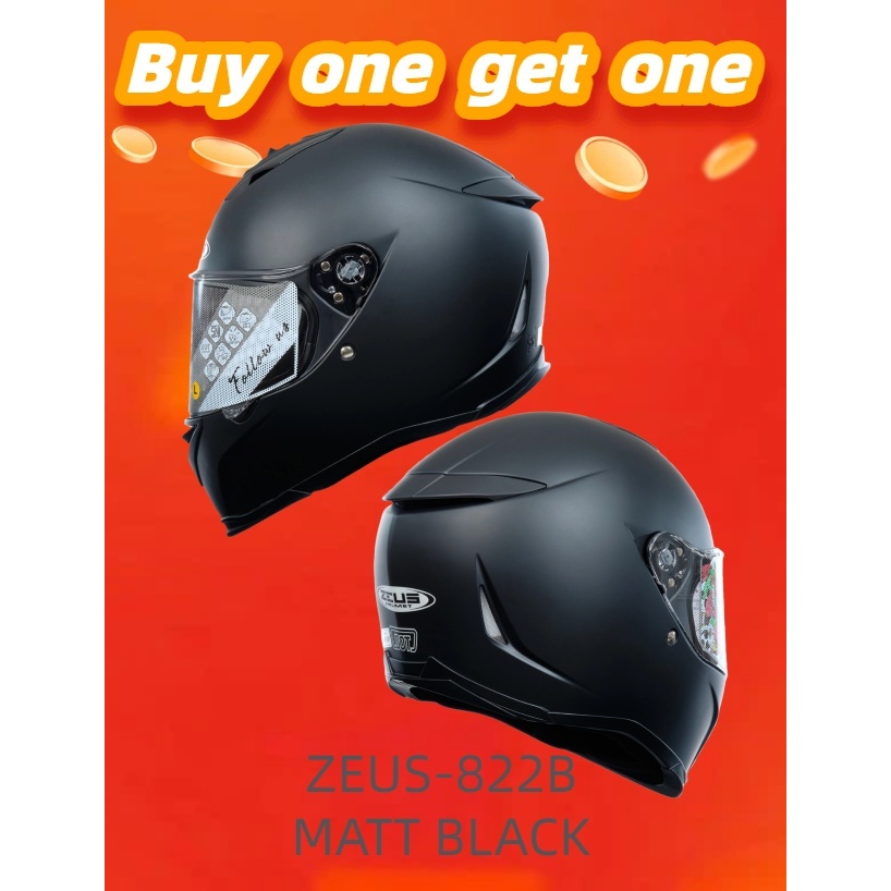Jual ZEUS 822B-Buy one get one- MATT BLACK DOFF FULL FACE SINGLE FLAT ...