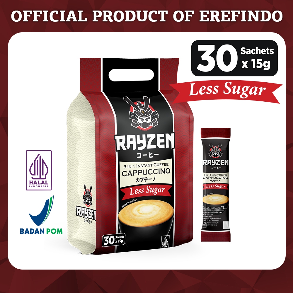 Jual Kopi Instan Rayzen 3 in 1 Cappuccino Less Sugar Bag 30 sachet x ...