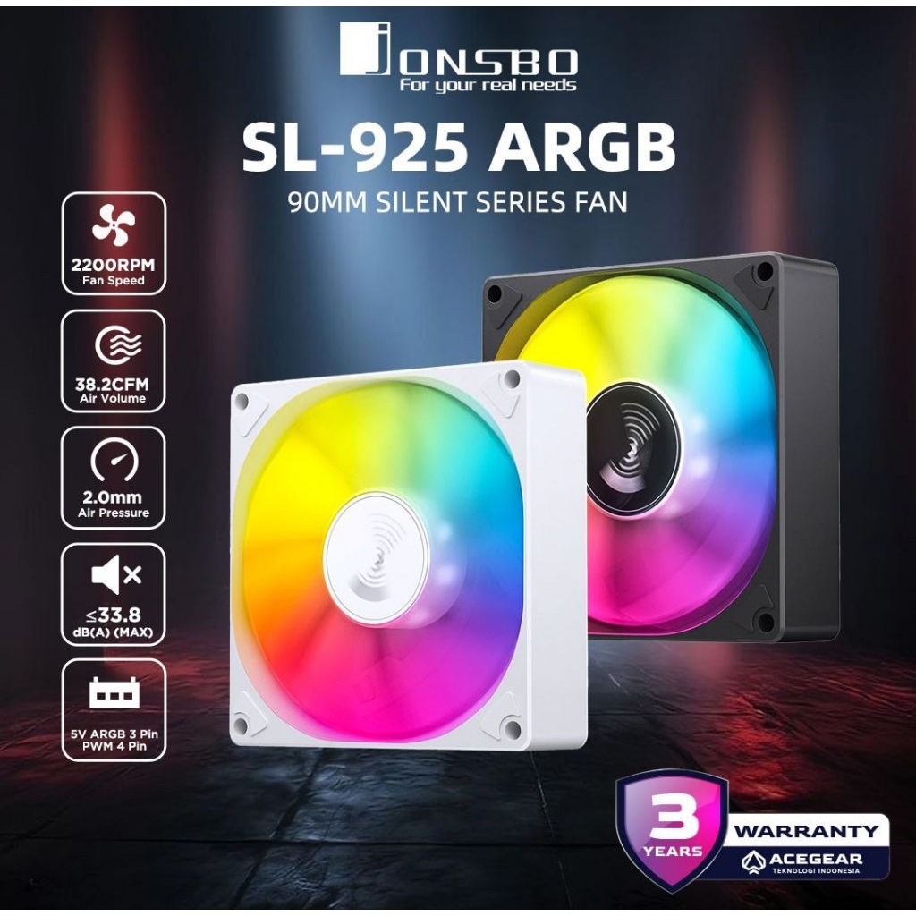 Jual Jonsbo SL 925 ARGB 9cm Silent PC Case Fan 12V/4PIN PWM Addressable ...