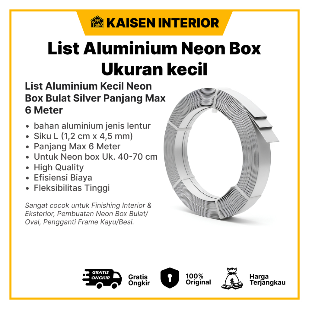 Jual List Aluminium Neon Box Bulat Uk. KECIL SILVER Siku L 12mm x 4,5mm ...