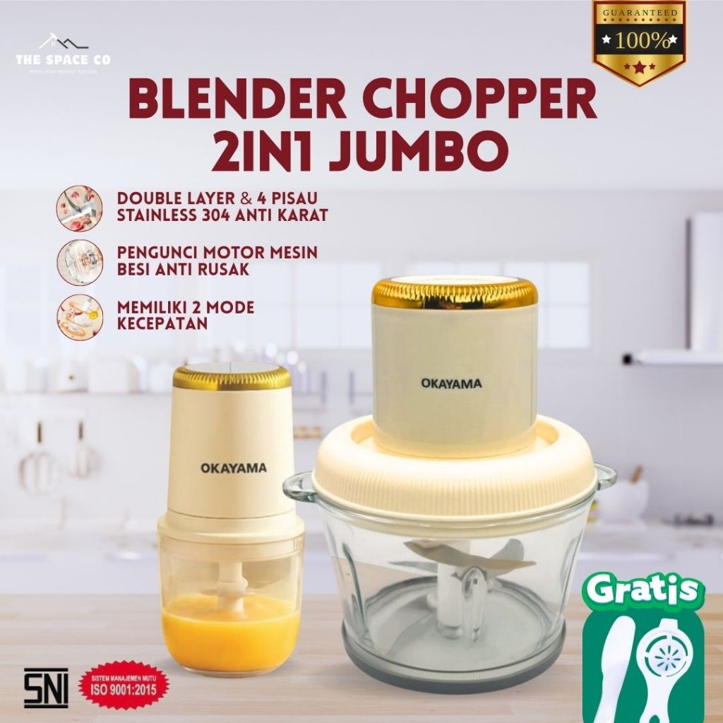 Jual OKAYAMA Blender Chopper Kaca 2 Liter 2in1 Penggiling Daging ...