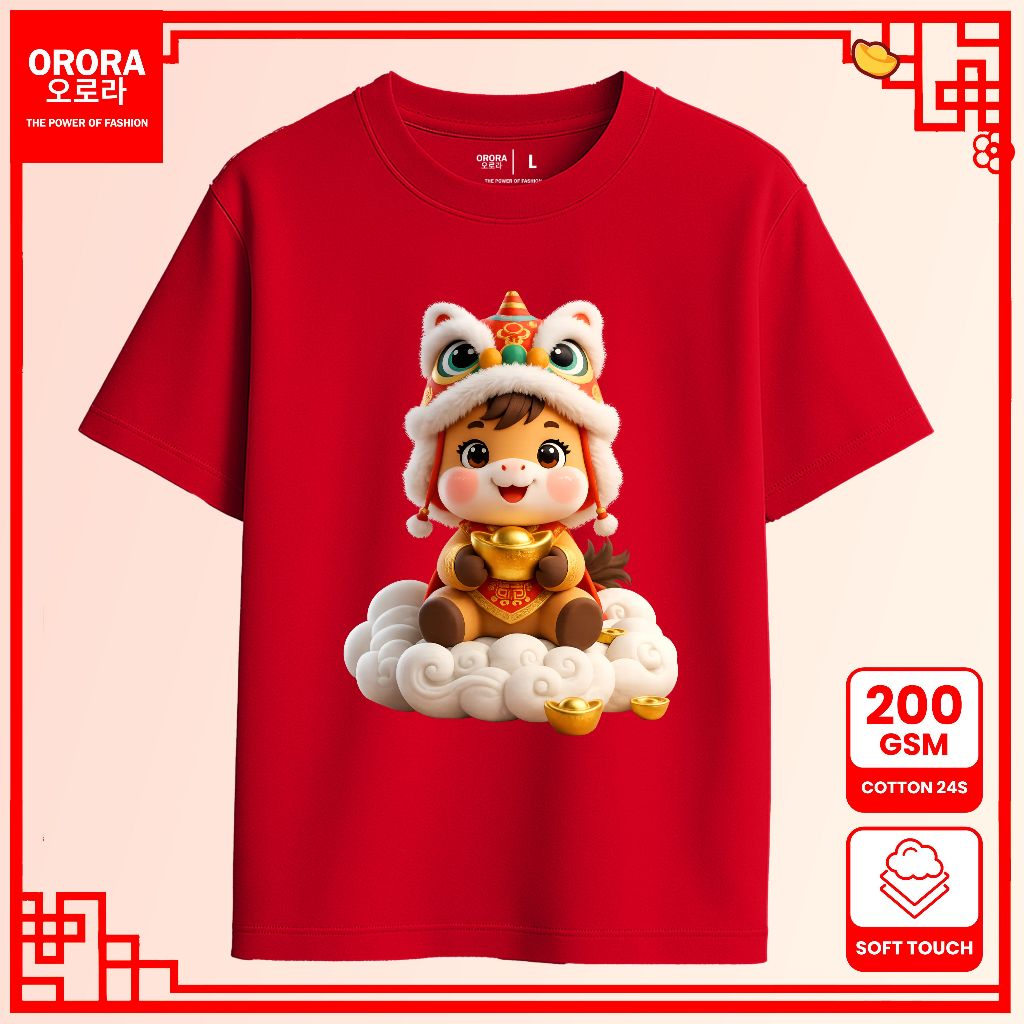 Jual Orora Kaos Imlek 2026 Chinese New Year Merah 3D Cute Chinese Horse ...