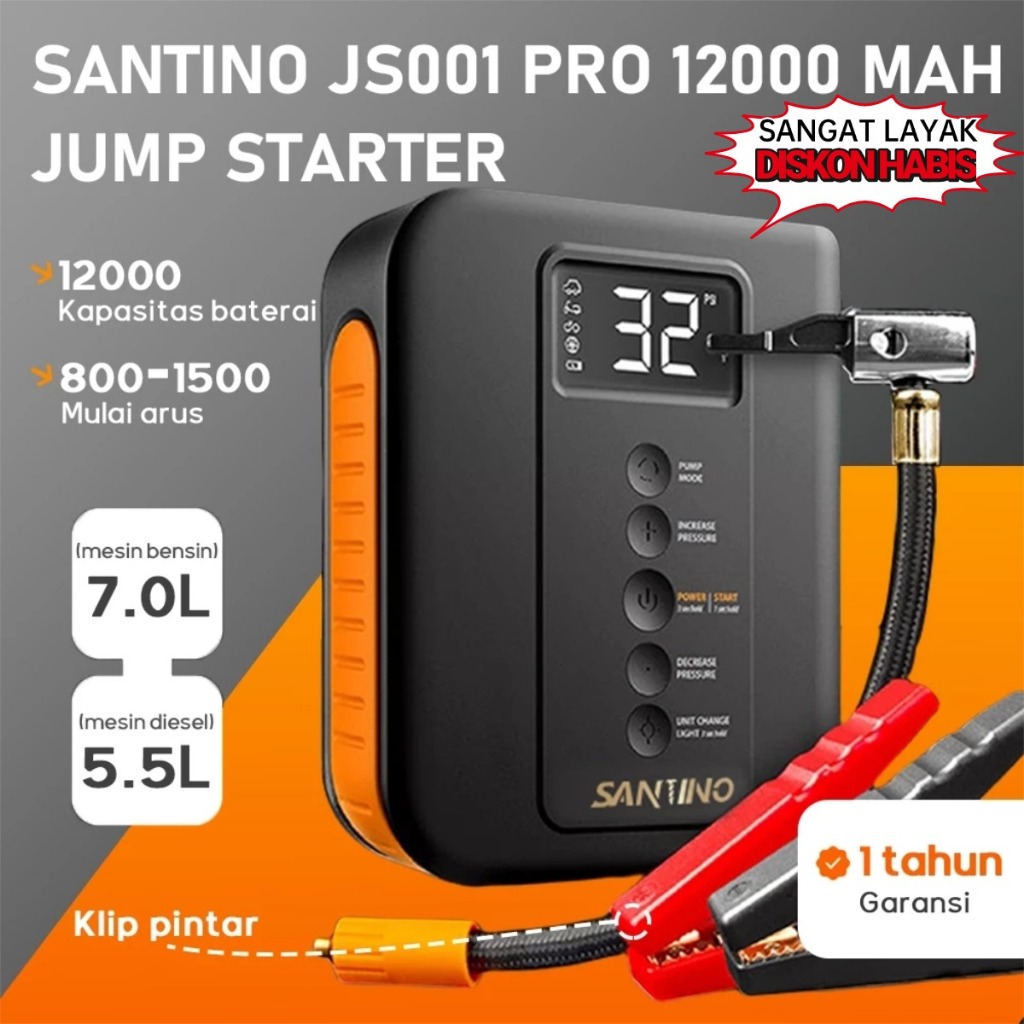 Jual SANTINO JS001 PRO 12000 mAh Jump Starter Aki Mobil Motor Power ...