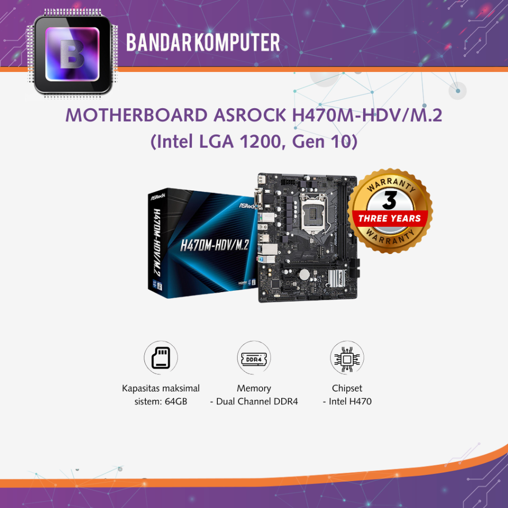 Jual MOTHERBOARD ASROCK H470M-HDV/M.2 (Intel LGA 1200, Gen 10) | Shopee ...