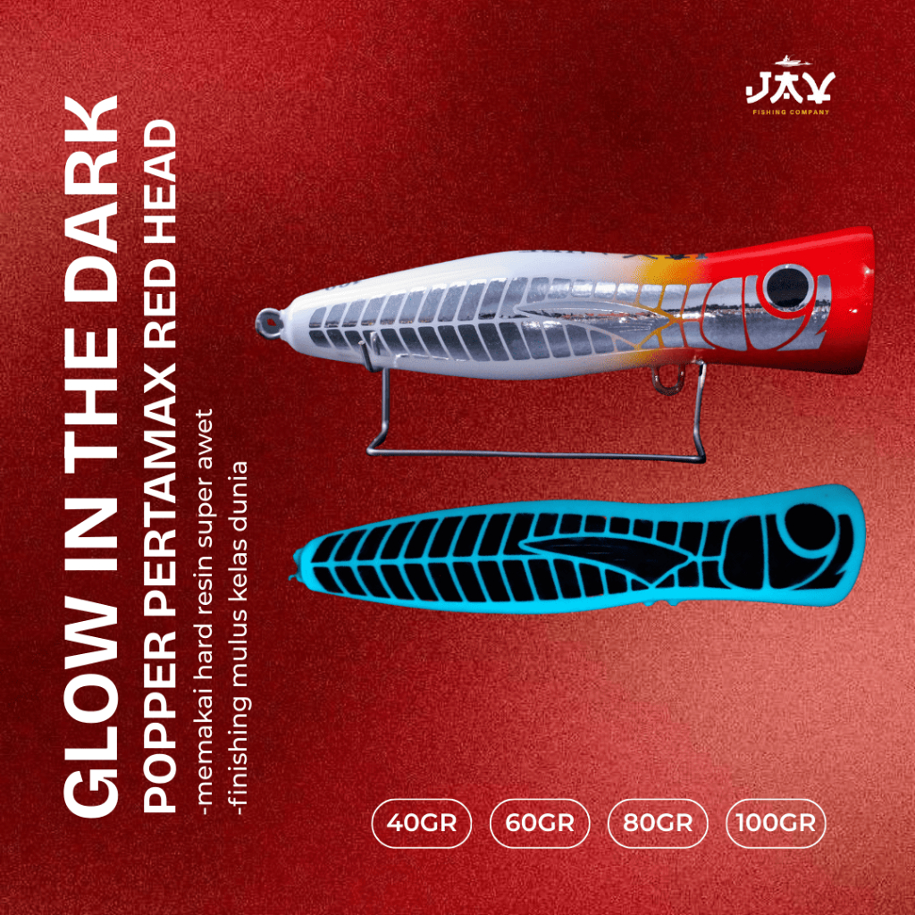 Jual JAV Popping Pertamax Red Head Kayu 40 - 100g Hard Resin GT Tuna ...