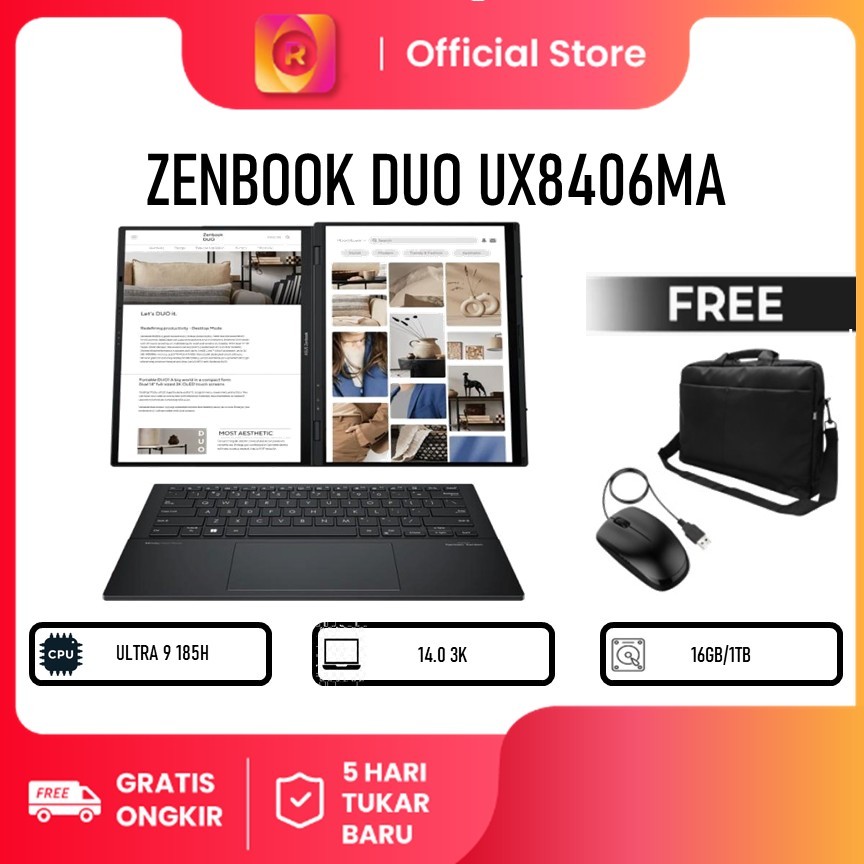 Jual ASUS ZENBOOK DUO UX8406MA OLED TOUCH ULTRA 9 185H 16GB 1TB 14.0 3K ...