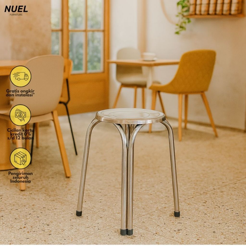 Jual NUEL Kursi Dingklik Baso Bakso Cafe Tumpuk Besi Stainless Bulat ...
