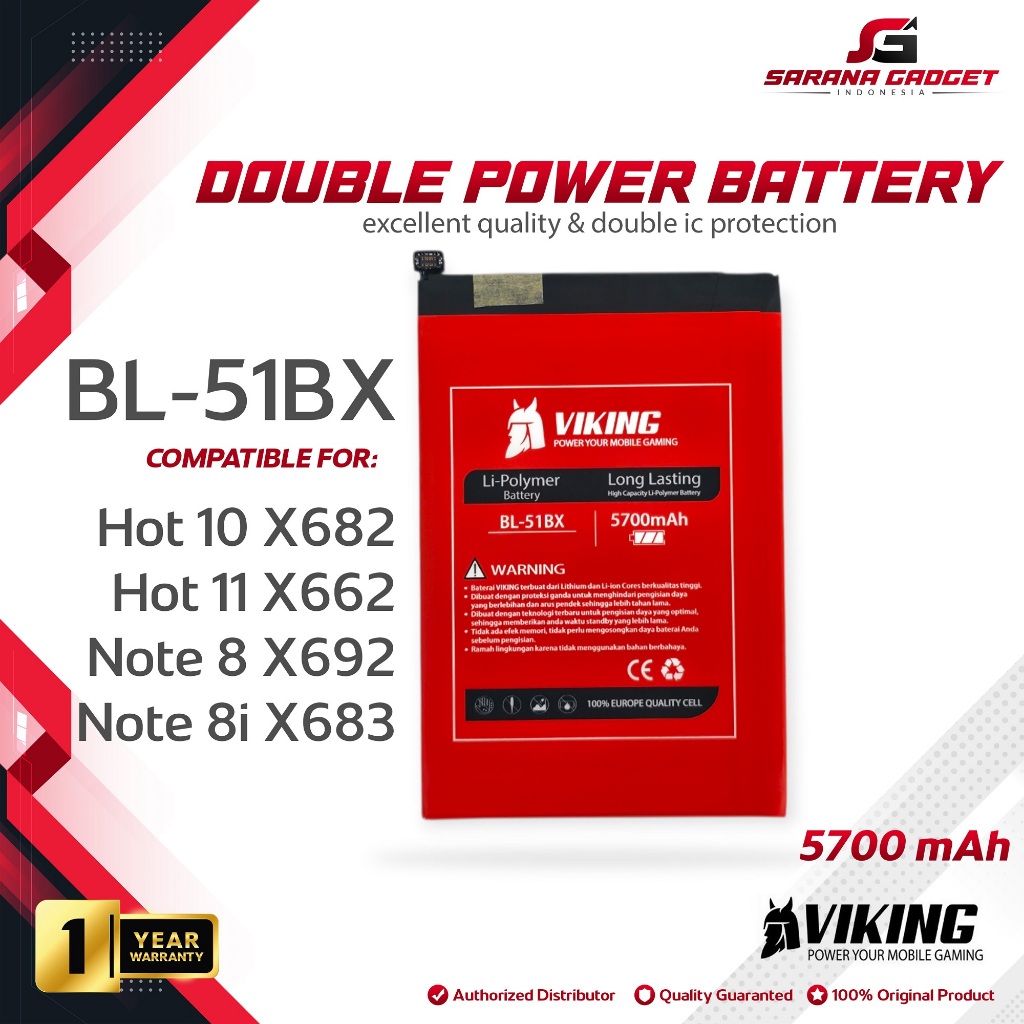 Jual Baterai VIKING Double Power Original BL-51BX Infinix Hot 10 X682 ...