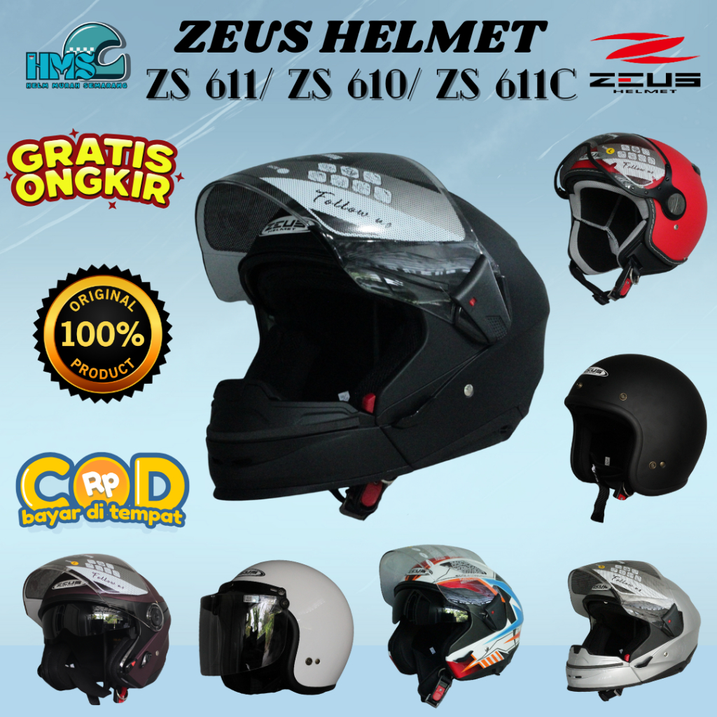 Jual HELM ZEUS ZS 611 / ZEUS ZS 610 / ZEUS ZS 611C WARNA SOLID & MOTIF ...